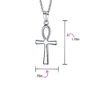Bling Jewelry Unisex Large Religious Key To Life Egyptian Ankh Cross Pendant Necklace For Women Men Teens Polished .925 Sterling Silver