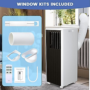 Jojoka 3-in-1 Portable Air Conditioners with Built-in Dehumidifier Function, Fan Mode, Remote Control, Complete Window Mount Exhaust Kit for Room, Dorm, Office Quiet AC Unit, 8,000 BTU