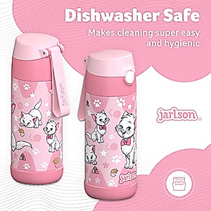 JARLSON kids water bottle with straw - CHARLI - insulated stainless steel water bottle - thermos - girls/boys (Cat 'Star', 12 oz)