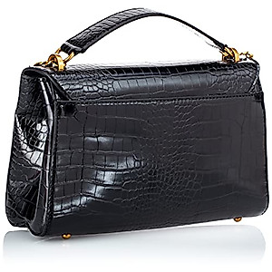 GUESS Womens Katey Croc Flap Shoulder Bag, Black, One Size US