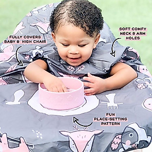 grabease Allover Waterproof Bib for Self-Feeding Infants and Toddlers, Machine Washable, Ages 6-24 Months, Gray