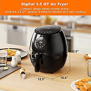 Willz Digital Air Fryer with 6 Pre-Set Cooking Programs & Precise Temperature Control, Non-Stick Basket and Dishwasher-Safe, 60 Minutes Timer, 3.5 Qt, Black