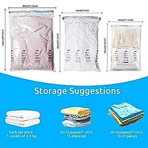 COSadiman Vacuum Storage Bags Space Saver Bags with Hand Pump, 6 PCS Plain/Flat Heavy Duty Space-saving Storage Bags,Vacuum Sealed Bags for Beddings Quilt Clothes Blankets Comforters Closet Organizers, Save Up 80% Space (Large, Transparent)