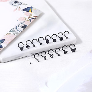 ZS 15Pcs Nose Rings for Women - 20G Stainless Steel L Shape Screw Nose Piercings Jewelry Black Nose Studs Rings (Black,Corkscrew)