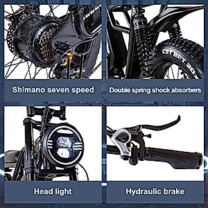 POLARNA Electric Bike for Adults 20" ebike Full Suspension 1000W Motor Samsung 48V 22.5Ah Removable Battery Fat Tire Electric Bike Mountain Beach Snow Bike 32MPH