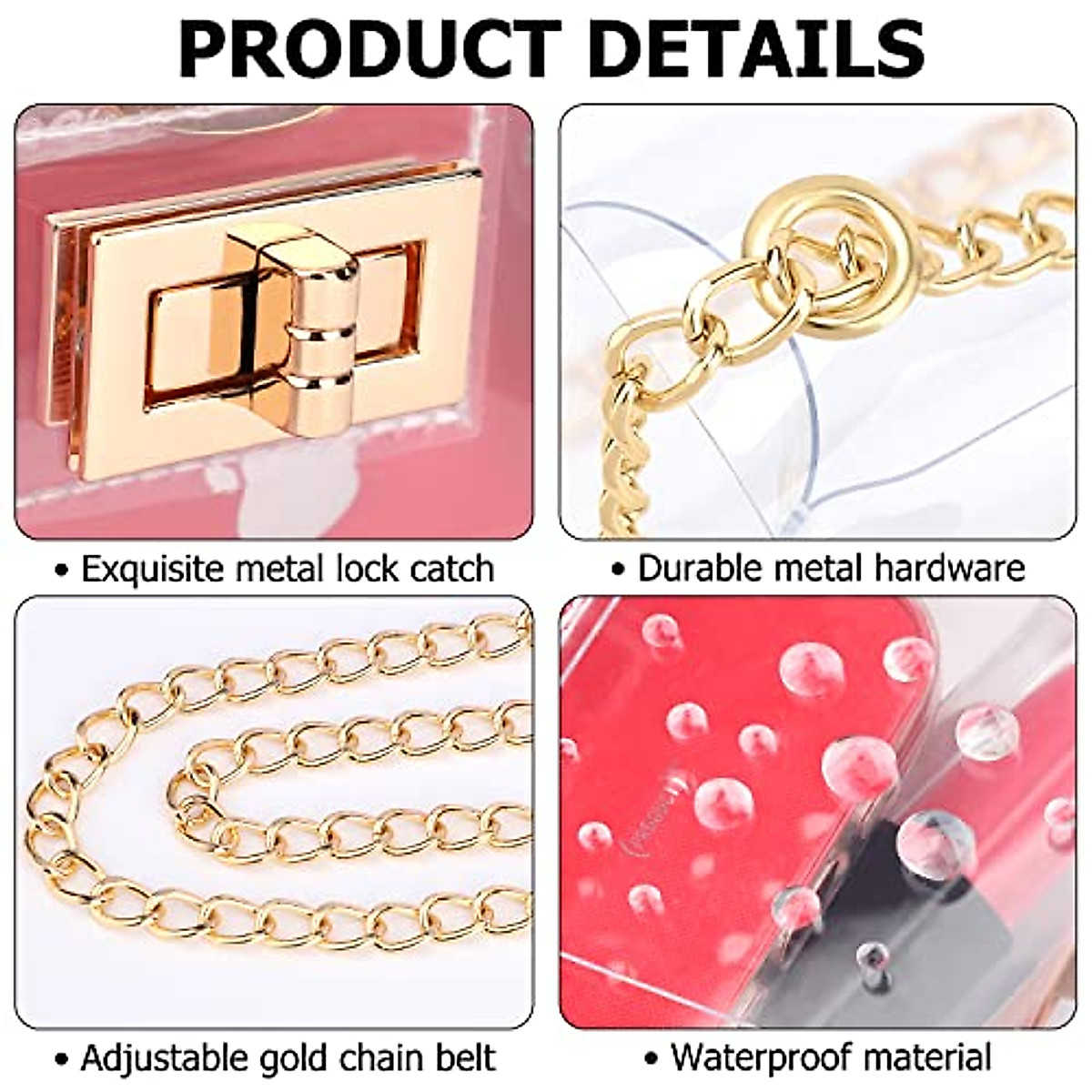 Clear Purse for Women, Clear Crossbody Bag Stadium Approved Gift for Women Concert Sport (Gold)