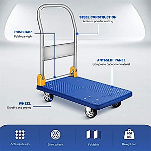 Platform Truck with 440lb Weight Capacity and 360 Degree Swivel Wheels, Foldable Push Hand Cart for Loading and Storage, Blue