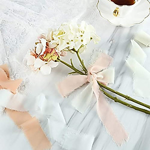 6 Rolls Handmade Fringe Chiffon Silk Ribbon 1.5" x 3 Yd Colorful Ribbon for Wedding Invitations, Bridal Bouquets, Gifts Wrapping, DIY Crafts(Nude Pink Set)