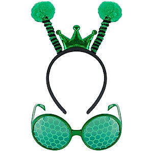 Funcredible Green Bug Antenna Headband and Eye Glasses - Mantis Antenna Headband - Fly Glasses - Fly Costume - Insect Costume for Kids and Adults