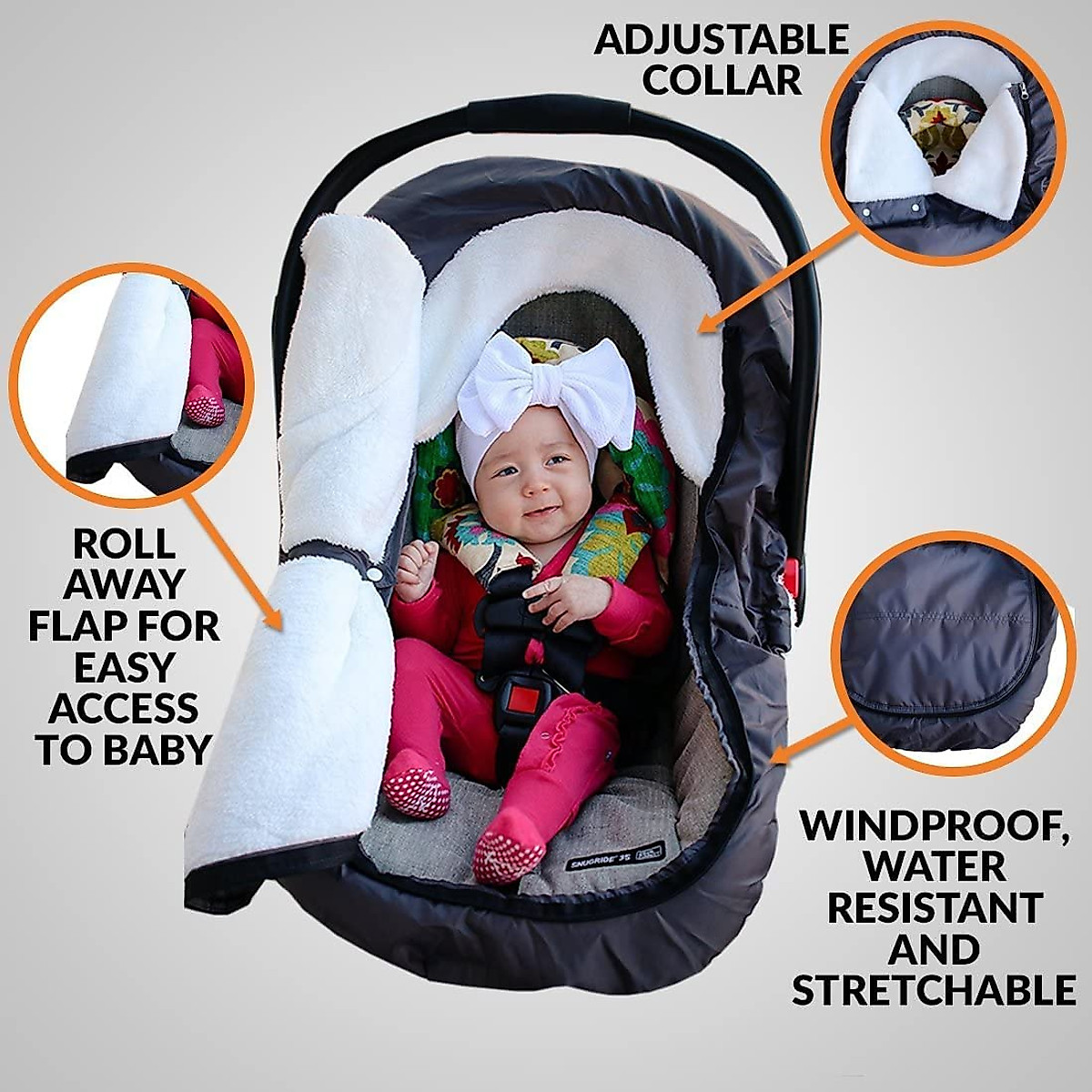 Infant Baby Car Seat Cover - Weatherproof Sneak A Peek Stroller Cover for Cold Winter Weather - Amazingly Comfy Car Seat Cover with A Universal Fit