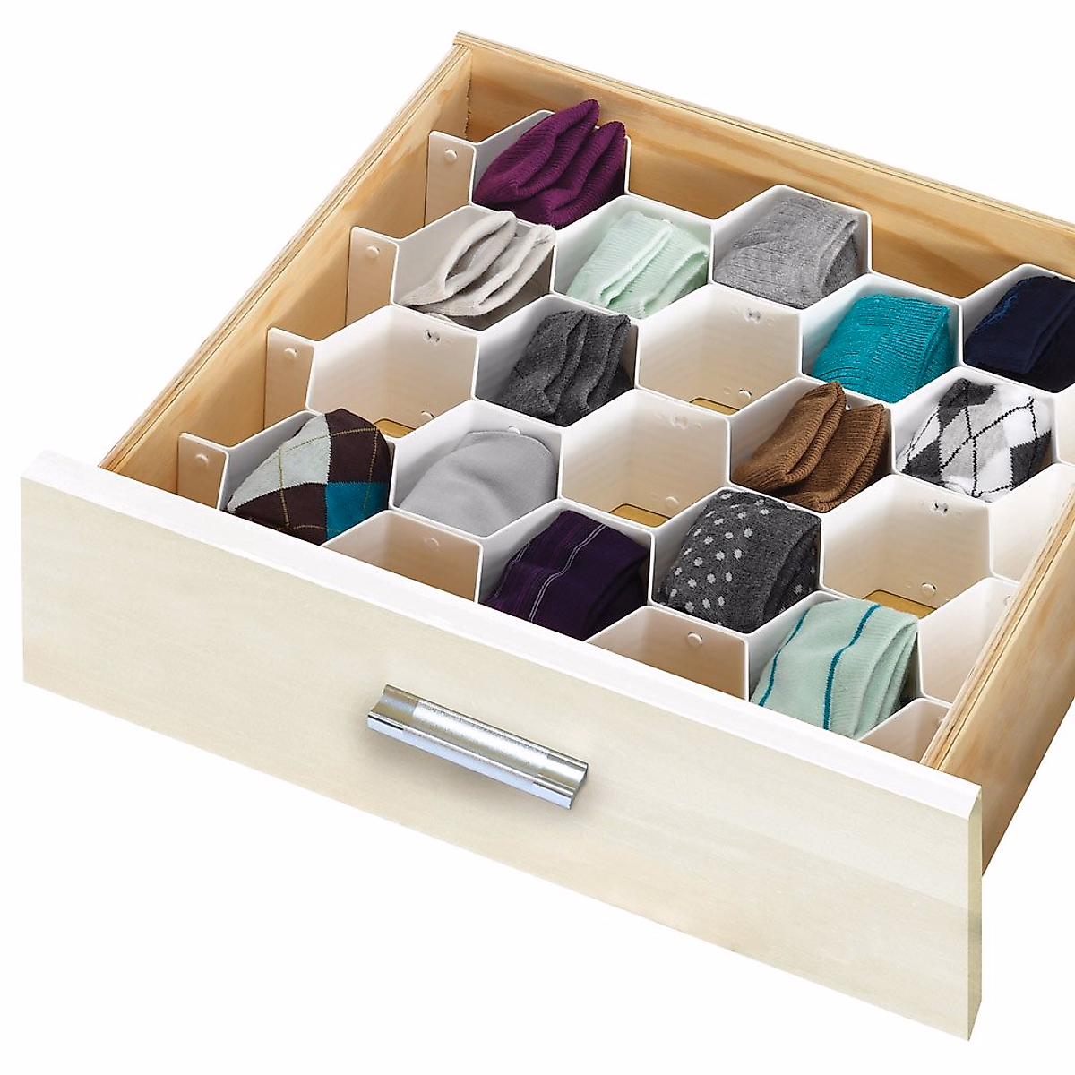 Simplify 32 Compartment Honeycomb Drawer Organizer | 8 Piece Set | Customizable to Fit Drawers | Plastic Snap Lock Design | Bedroom Dresser | Socks & Underwear | Bathroom | Jewelry & Cosmetics | White