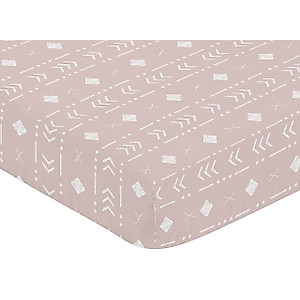 Sweet Jojo Designs Mauve and White Boho Tribal Mudcloth Girl Fitted Crib Sheet Baby or Toddler Bed Nursery - Pink Dusty Rose Woodland Bohemian Southwest Geometric Arrow Aztec Mud Cloth, White, Size