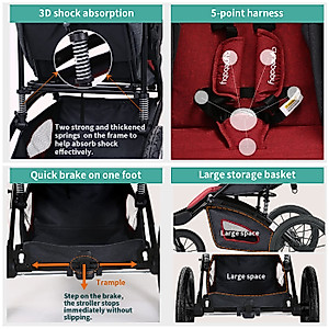 Baby Jogging Stroller for Toddler Kids Compact Single City Jogger Strollers All Terrain Jog 3 Wheels Pushchair Expedition with Parent Console (Red)