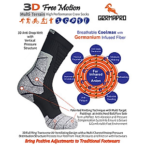 Men's Breathable Hiking Work Boot Socks w/Anti-Stress Moisture Wicking Germanium & Coolmax Fiber Lite-Compression 1/2 pr (XX-Large, 2 Dark Grey Pack)