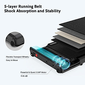 SupeRun Under Desk Treadmill, Walking Pad, Portable Treadmill with Remote & APP Control and LED Display, Quiet Walking Jogging Machine for Office Home Use (Black02)