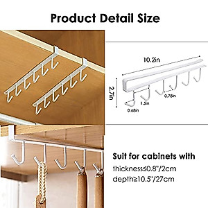 Fusiontec Cup Holder Hanger Under Cabinet - Mug Hook Hanger Under Shelf - 3pcs x 6 Hook Coffee Cup Mug Holder Hanger for Kitchen - Fit for 0.8 Inch Thickness Shelf or LessˆWhite‰