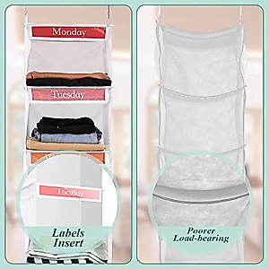 Amylove 2 Pack 6 Weekly Shelf Hanging Closet Organizer Kids Closet Organizer Clothes Storage Organizer for Kids Days of the Week Clothes Organizer Hanging Cube Organizer for Daily Activity (White)
