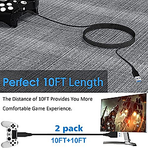 PS4 Controller Charger Cable,Playstaion 4 Charging Cord 10ft 2Pack for Sony Playstaion 4,PS4 Slim/Pro,Dualshock 4,Xbox One/One X,Micro USB High Speed Data Sync Power Wire,Nylon Braided Extra Long