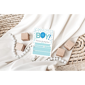 Boy Baby Shower Invitations with Book Request and Diaper Raffle Card, Blue Baby Sprinkle, 20 Fill in Invites