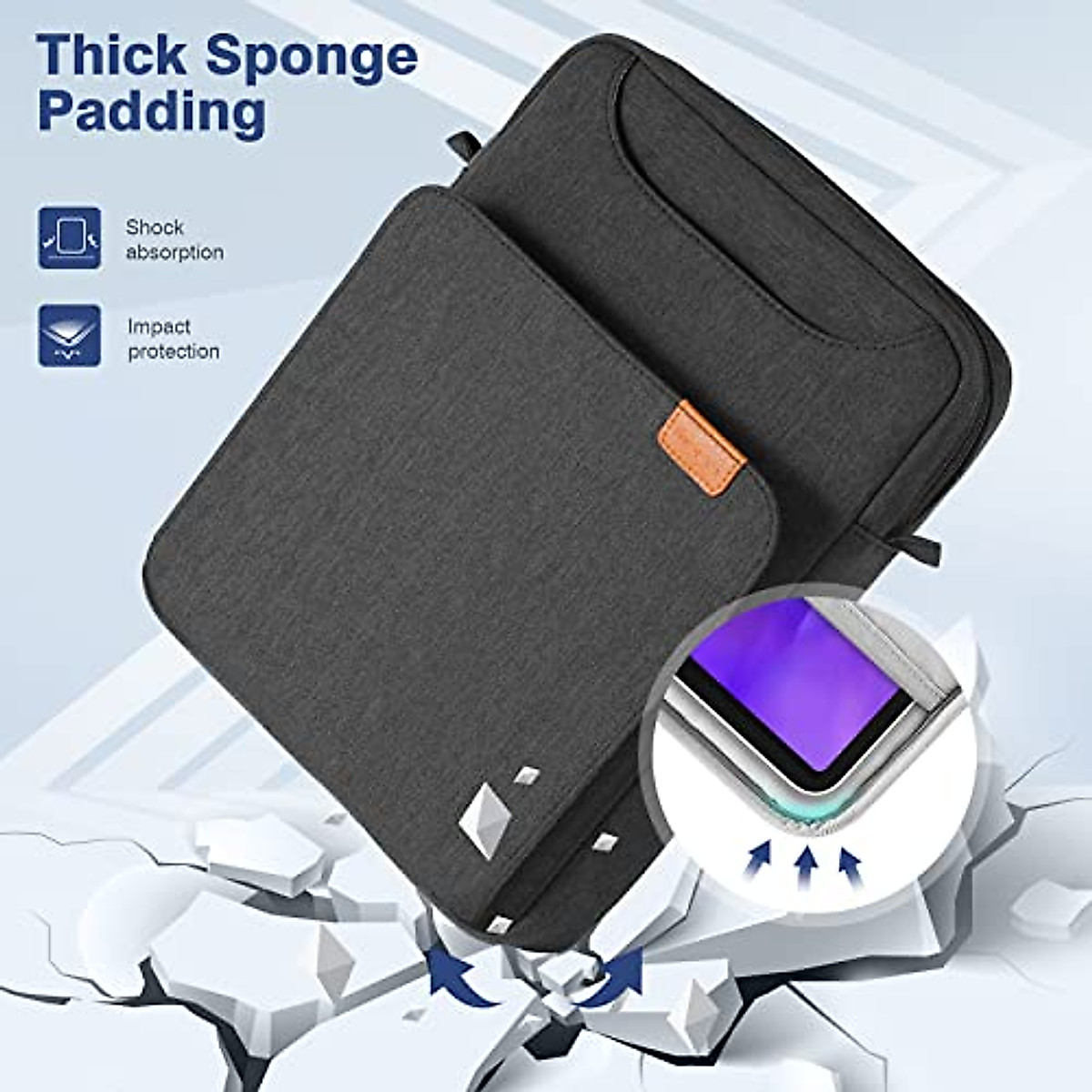 MoKo 9-11 Tablet Shoulder Sleeve Bag, Fits iPad Pro 11, iPad 9/8th 10.2, iPad Air 5/4th 10.9, iPad 10th 10.9, Surface Go 3/2 10.5, Tab S8/S9 11, Polyester Bag with Concealed Hand Strap, Black & Gray