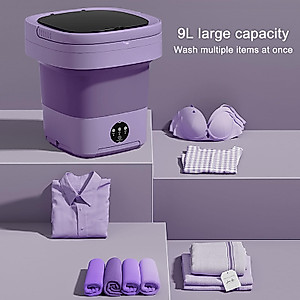 Portable Washing Machine,9L Large Capacity Small Washing Machine,Foldable Washing Machine with Spin-Dry Basket,Mini Washer for Washing Small Pieces of Clothing, Baby Clothes,Underwear,Socks -Purple