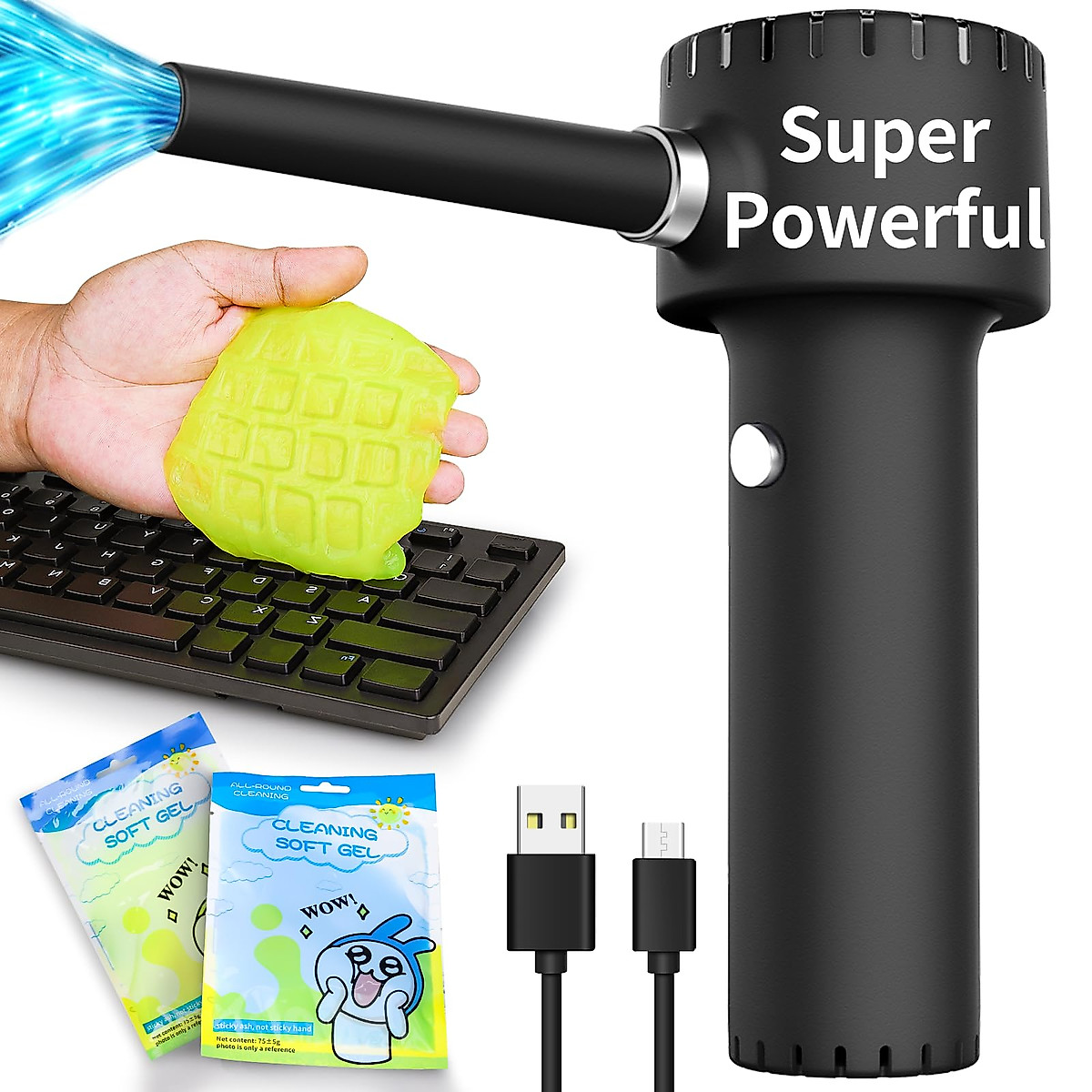 Compressed Air Duster, Electronic Air Duster, Portable 45000 RPM Cordless Dust Blower, 6000mAh Battery Air Can Duster, Powerful Computer Keyboard Cleaning Air Spray, Rechargeable Electric Canned Air