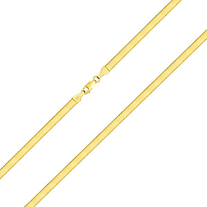 Nuragold 14k Yellow Gold 4mm Solid Herringbone Silky Flat High Polish Chain Necklace, Womens Lobster Clasp 14" 16" 18" 20" 22" 24"