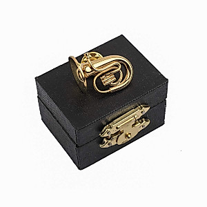 Dselvgvu Miniature 0.98" Tuba Pin Gold Plated Mini Musical Instrument Brooch Brass Fashion Lapel Pin with Red Velvet Lined Instrument Case for Men and Women (0.98" Tuba Pin)