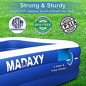 Inflatable Pool, MADAXY Swimming Pool for Kids and Adults, 120" X 72" X 22" Oversized Thickened Family Inflatable Pool for Kids, Toddlers, Adults, Outdoor, Garden, Backyard, Summer Water Party