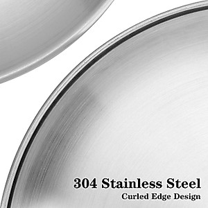 TESEAM 4 Pack Stainless Steel Plates 8 Inch， Durable Camping Dishes for Meat Steck Beef Hot Dog Oven Baking