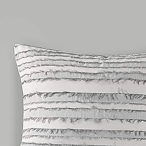 Urban Habitat Avery 100% Cotton Clipped Jacquard Duvet Casual Stripe Design, All Season Comforter Cover Modern Bedding Set with Matching Sham, Decorative Pillow, Full/Queen, Grey 5 Piece