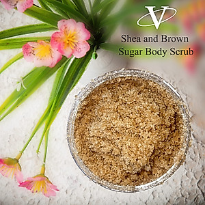 LUVUX Shea Brown Sugar Scrub - Exfoliating Body Scrub for Healthy, Silky, and Instant Glowing Skin – Fights Acne Scars, Stretch Marks, and Wrinkles - Natural Moisturizer and Soothing Texture - 15.84 Oz - Sandalwood Oil Scent