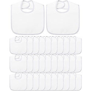 Foaincore 30 Pack Blank White Baby Bibs 2 Ply Waterproof Absorbent White Bibs Unisex Sublimation Baby Drool Bib with Hook and Loop Fastener Drooling Bibs for Baby Decorating Feeding Teething Drooling