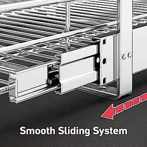 Mount Walker Individual Pull Out Cabinet Organizer(11" W x 21" D), 2 Tier Wire Basket Slide Out Shelf Storage with Wood Handle for Base Cabinet, Pull Out Shelf Drawers for Kitchen, Chrome