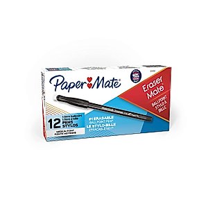 EraserMate Erasable Pen, Medium Point, Black, 1 Pack of 12-Count
