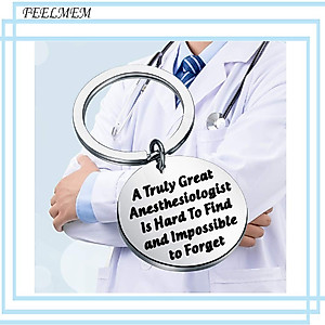 FEELMEM Anesthesiologist Gifts Anesthesiologist Technician Gift CRNAS Gift A Truly Great Anesthesiologist Is Hard To Find Keychain Gift for Anesthetist Doctor Nurse Anesthetist (silver)