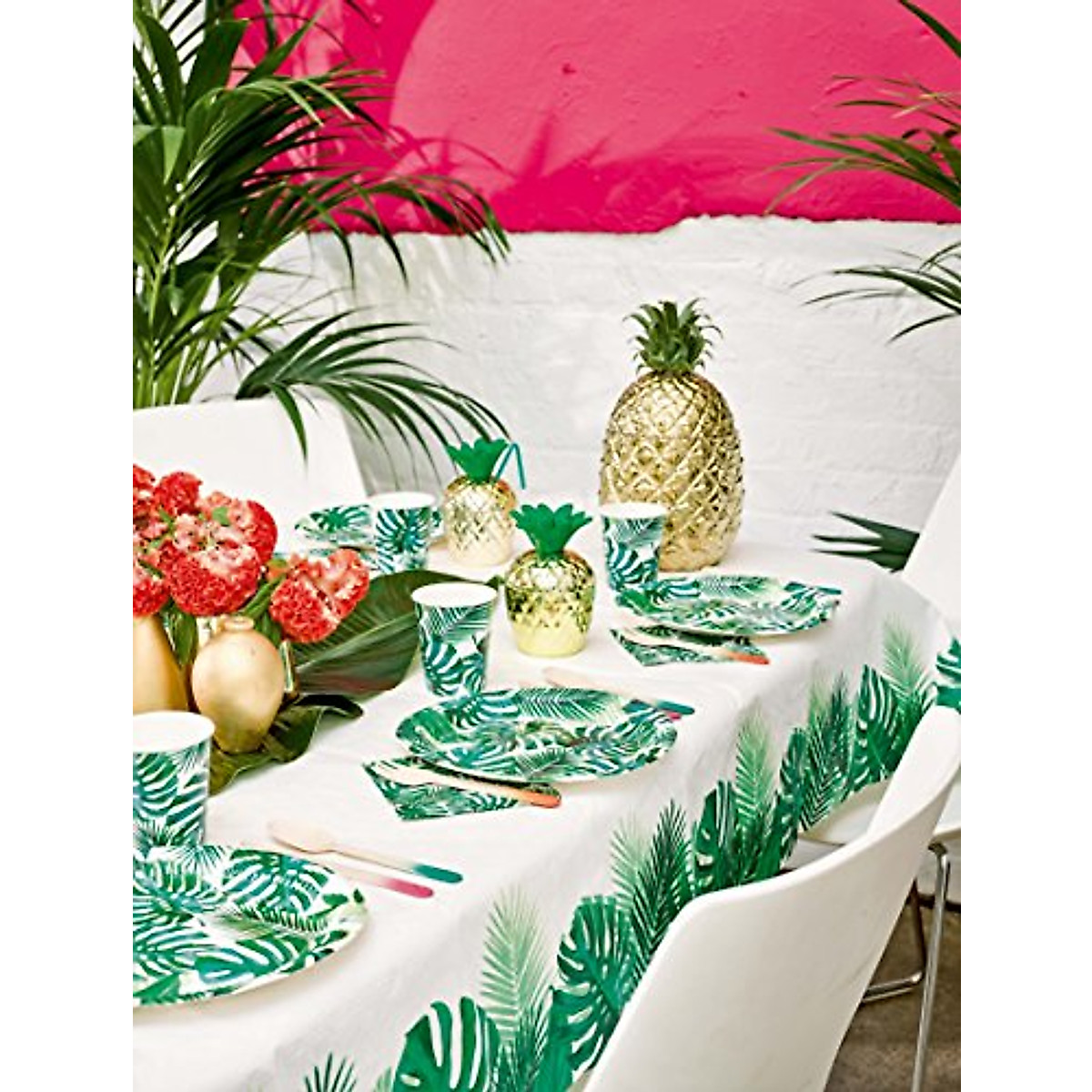 Talking Tables Pack of 50 Tropical Napkins Paper Palm Leaf Serviettes for Kid's Jungle Party, Hawaiian Theme, Luau, Summer, Dinosaur, Decoupage Green