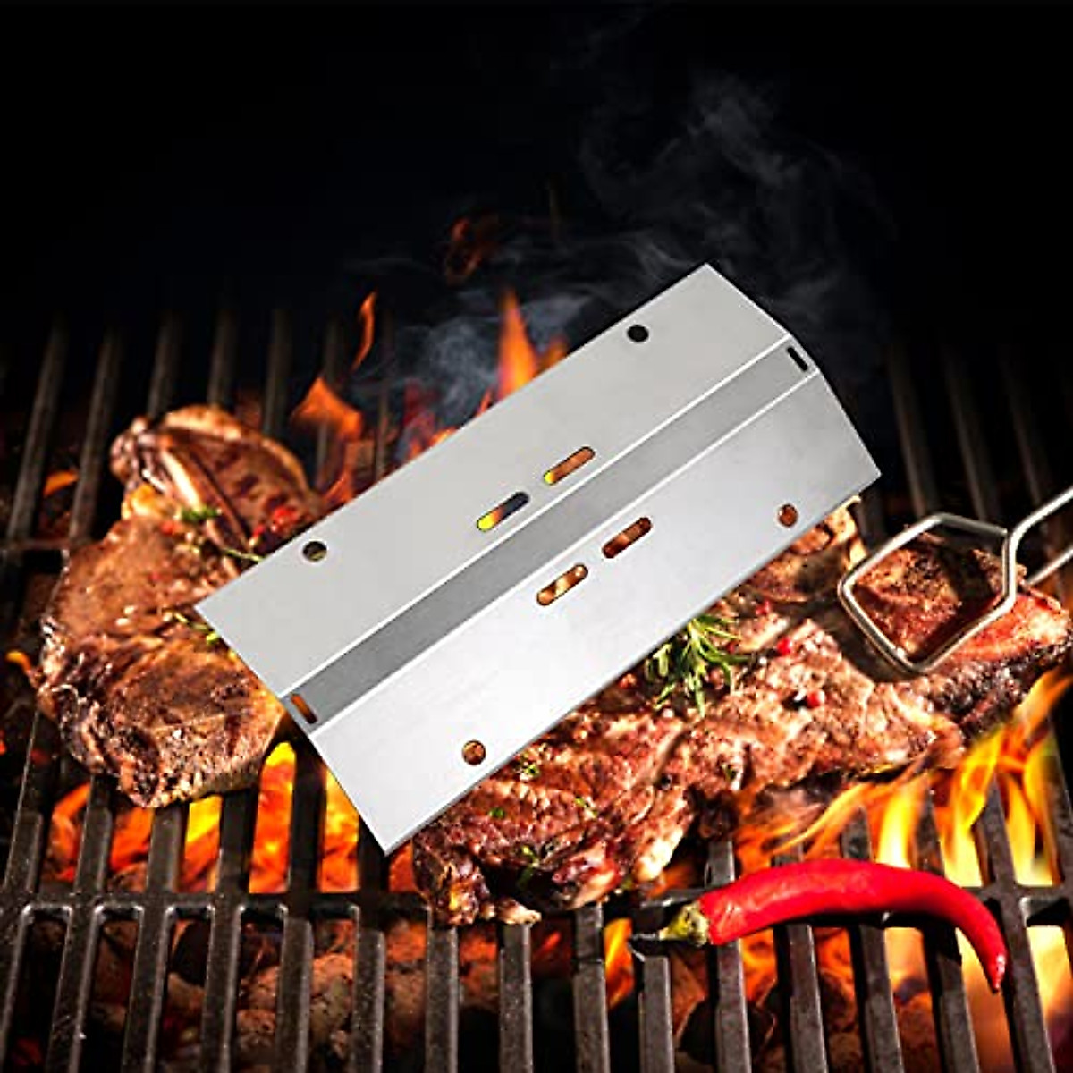 Zemibi Heat Plate Shield Replacement for Cuisinart CGG-200 CGG-220 CGG-240 Gas Grill Models, Stainless Steel Heavy Duty BBQ Parts Flame Tamer Accessories, 16 3/4" x 7 3/8"