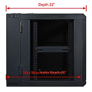 AEONS 9U Professional Wall Mount IT Cabinet Enclosure Double Section Hinged Swing Out 19-Inch Server Network Rack with Vented Door 22-Inches Deep Black (Fully Assembled)