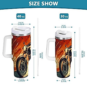 Jihqo Retro Skeleton Motorcycle 40 oz Stainless Steel Vacuum Insulated Tumbler with Handle and Straw Lid, Leakproof Water Bottle Double Wall Travel Mug Coffee Cup, Cupholder Friendly