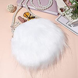 FENICAL Crossbody Bag Plush Pearl Chain Cellphone Purse Small Fuzzy Shoulder Pouch for Women Ladies Girls - White