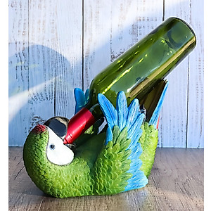 Ebros Gift Tropical Rio Rainforest Scarlet Macaw Parrot Wine Bottle Holder Caddy Figurine 10.25" Long Kitchen Dining Party Hosting Decor Statue of South American Evergreen Forest Birds (Green Macaw)