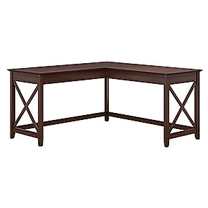 Bush Furniture Key West 60W L Shaped Desk with Mobile File Cabinet and Desktop Organizers, Bing Cherry