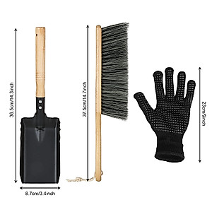 DIRBUY Coal Shovel and Hearth Brush Set, Fireplace Shovel and Brush Set for Ash, with Black Silicone Gloves, Heavy Duty Metal Fireplace Tools Set