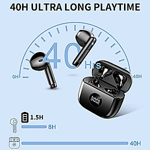 Wireless Earbud, Bluetooth 5.3 Headphones Deep Bass Stereo Bluetooth Earbud with HD Mic, Wireless Headphones in Ear Dual LED Display, IP7 Waterproof, USB-C Charging Case, 40H Playtime Ear Buds [2022]