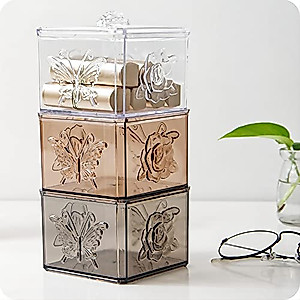 DASITON Square Organizer Cotton Ball Holder Qtip Holder Bathroom Swab Pad Dispenser Clear Acrylic Cotton Pad Container for Make Up Pads, Cosmetics Storage Organizer Cotton Swab Holder Jars Qtip Dispenser