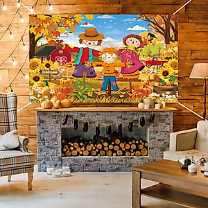 Fall Backdrop Autumn Scarecrow Farm Barn Harvest Photography Background 6x4FT Kids Birthday Party Baby Shower Decorations Supplies Photo Props (72x48 inch)