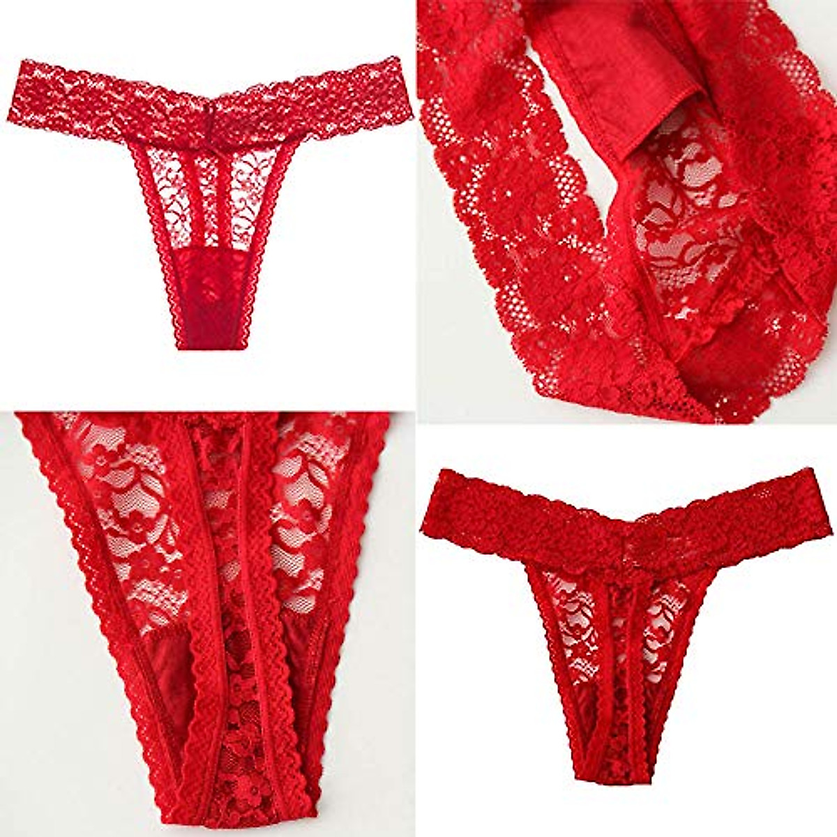 ZBORH Women's Sexy Lace Cheeky Thong Underwear Nylon Hipster See Through Panties Pack of 5(Medium) Multicolor