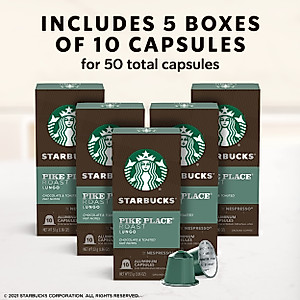 Starbucks by Nespresso Medium Roast Pike Place Roast Coffee (50-count single serve capsules, compatible with Nespresso Original Line System)