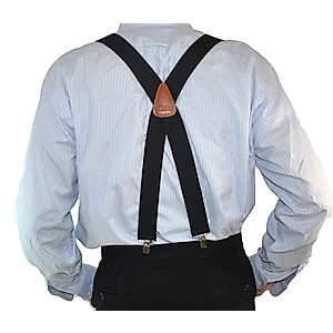 1 1/2" Wide Classic Series Holdups Suspenders for Men in X-back style w/USA Patented No-slip® Silver Clips (Black XS)